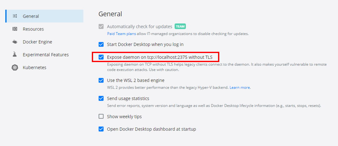 【Docker】エラー対処法：Unable to expose Docker API on 127.0.0.1:2375,[::1]:2375 on Windows 10. The port ...